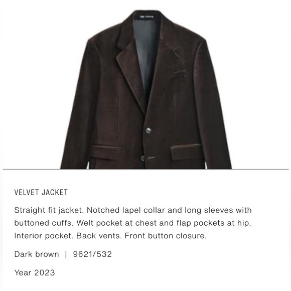 Zara | Suits & Blazers | Zara Dark Chocolate Brown Velvet Jacket Blazer ...